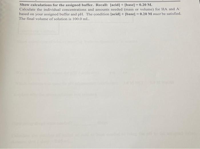Calculations for Assigned Buffer Assigned Buffer: Na | Chegg.com