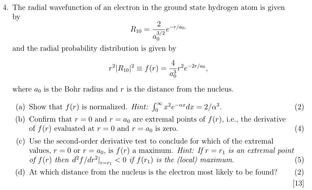Solved The radial wavefunction of an electron in the ground | Chegg.com