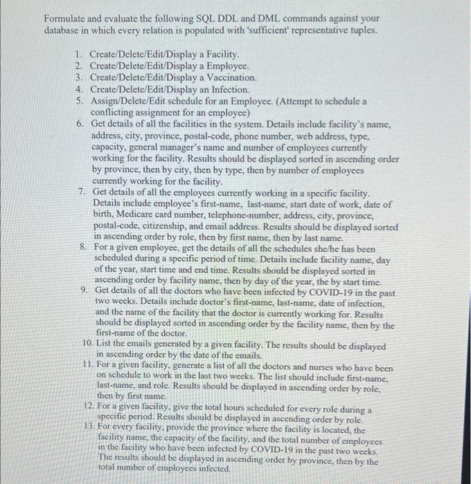 Solved nulate and evaluate the following SQL DDL and DML | Chegg.com