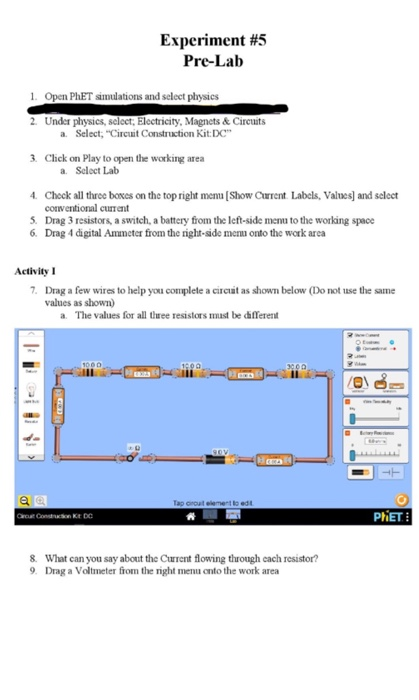 Experiment #5 Pre-Lab 1. Open PhET simulations and | Chegg.com