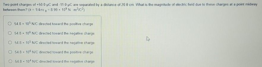 Solved Two point charges of +500\\\\mu C and -11.0\\\\mu C | Chegg.com