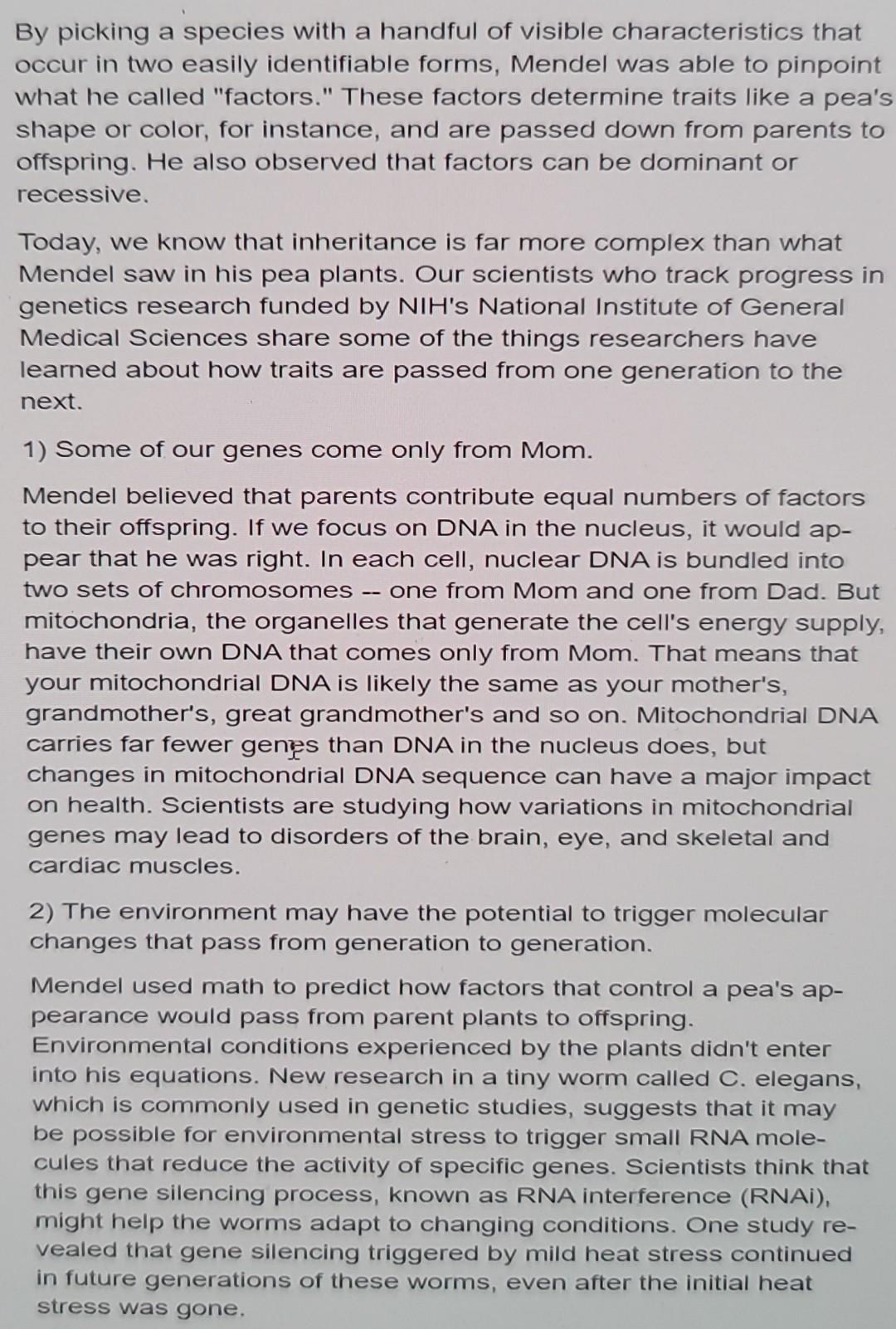 Solved shape or color, for instance, and are passed down | Chegg.com