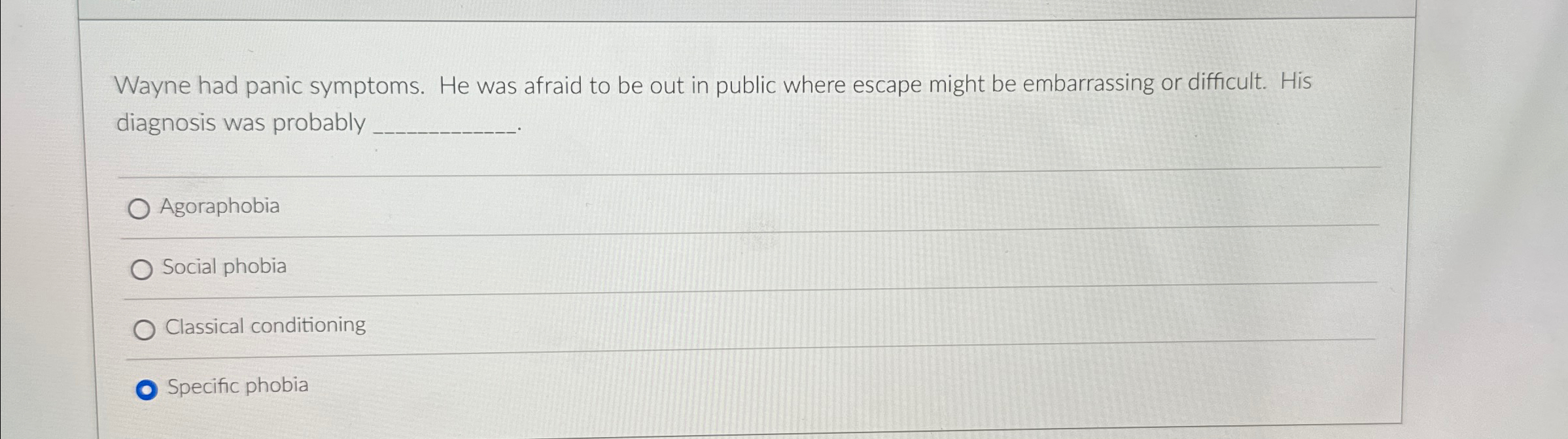 Solved A persistent, unreasonable fear of a particular | Chegg.com