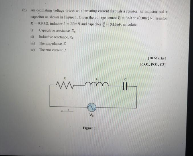 Solved (b) An oscillating voltage drives an alternating | Chegg.com