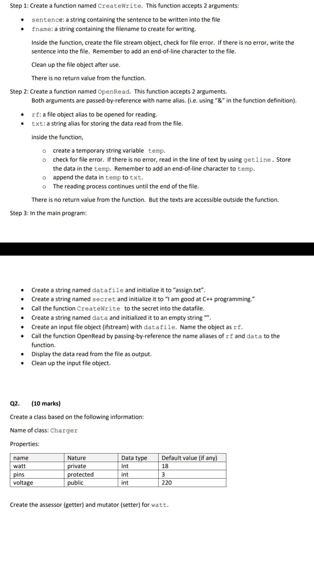 Solved Step 1 Create A Function Named Createwrite This Chegg