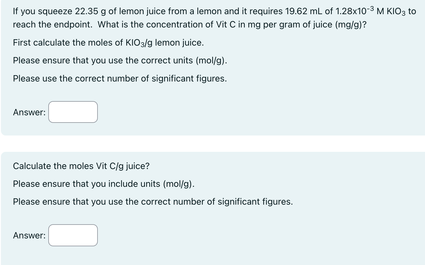 Solved If you squeeze 22.35g ﻿of lemon juice from a lemon | Chegg.com