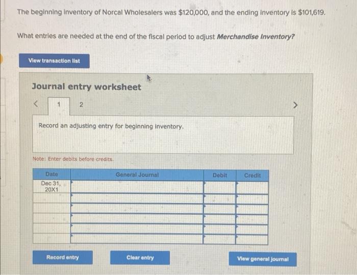 Solved The beginning Inventory of Norcal Wholesalers was | Chegg.com