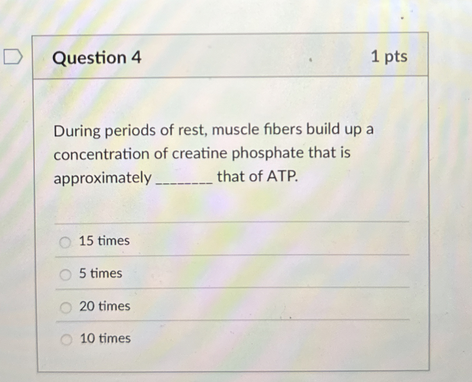 Solved Question 41 ﻿ptsDuring periods of rest, muscle fibers | Chegg.com