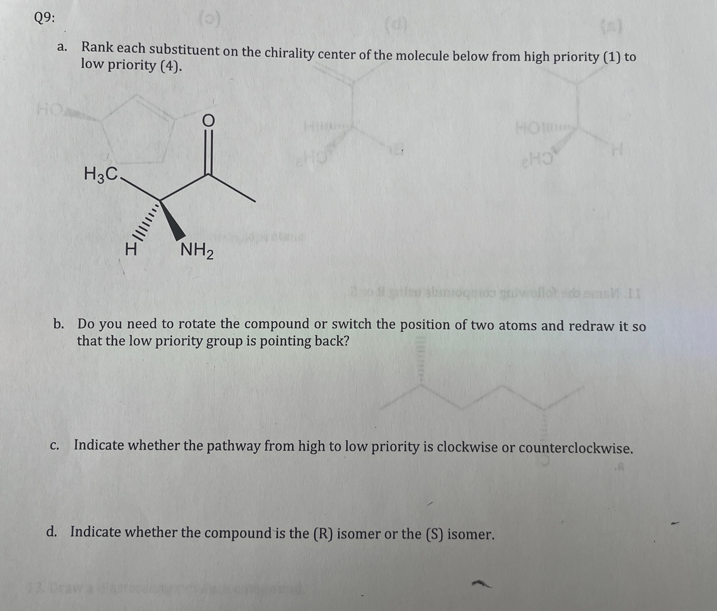 Solved Q9:a. ﻿Rank each substituent on the chirality center | Chegg.com