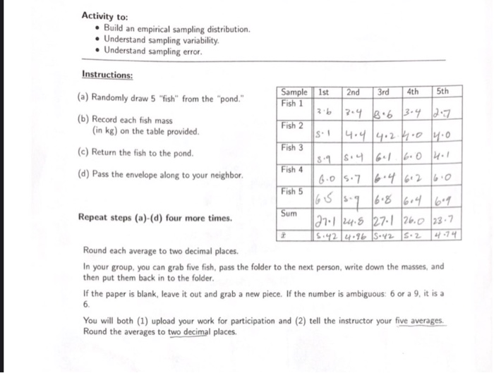 Activity to: Build an empirical sampling | Chegg.com