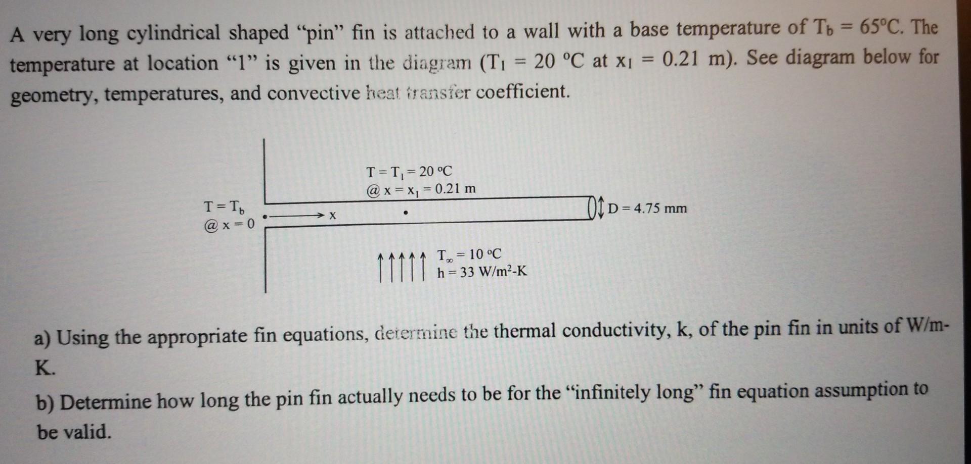 Solved A very long cylindrical shaped "pin" fin is attached | Chegg.com