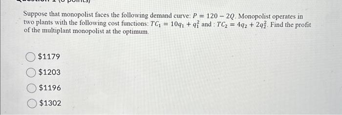 [solved] Suppose That Monopolist Faces The Following Demand