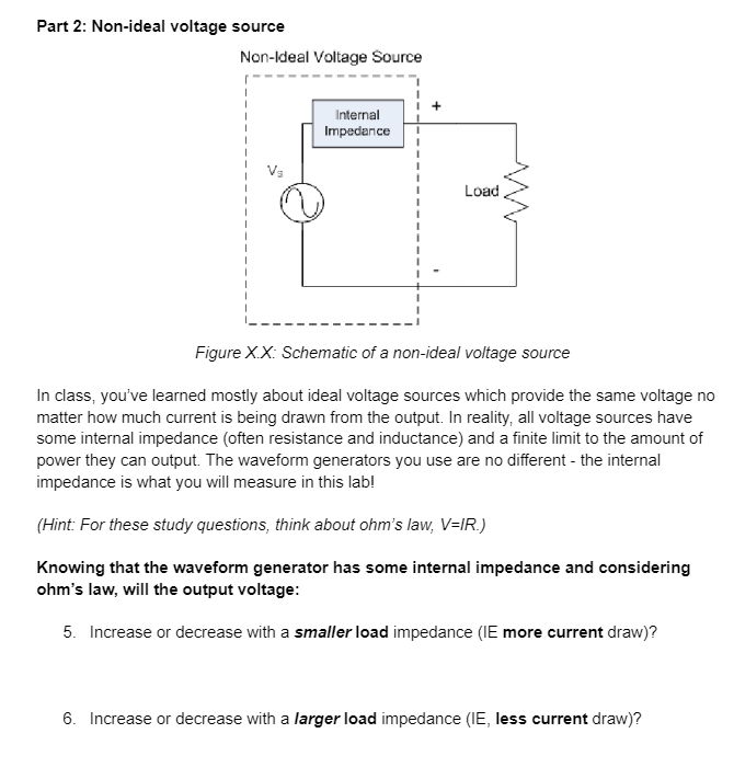 Solved Part 2: Non-ideal voltage sourceFigure X.X: Schematic | Chegg.com