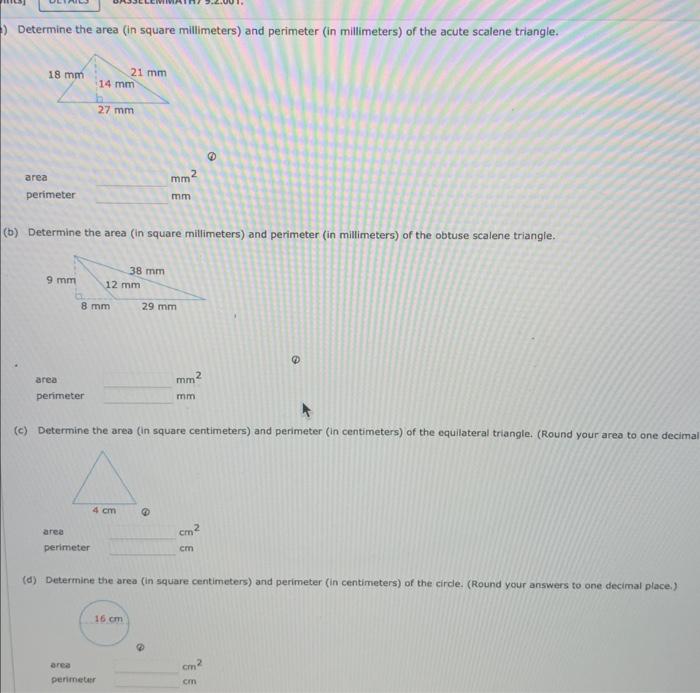 Solved Determine the area (in square millimeters) and | Chegg.com
