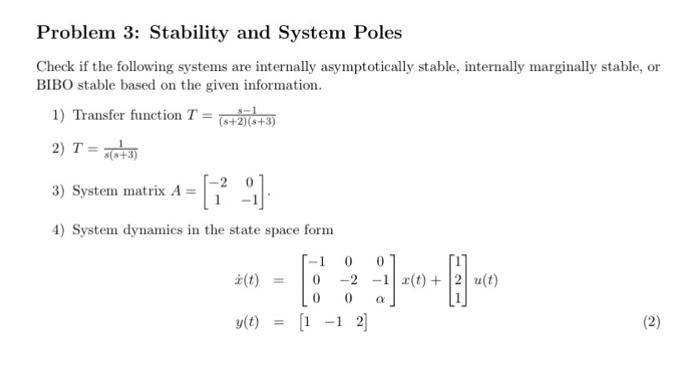 Solved Check if the following systems are internally | Chegg.com