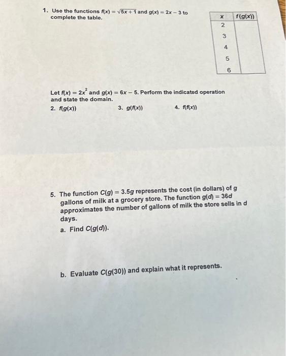 Solved Use the functions f(x) = √5x+1 and g(x)=2x-3 to | Chegg.com