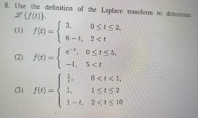 Solved 8. Use the definition of the Laplace transform to | Chegg.com