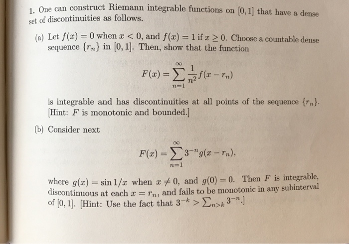 Solved can construct Riemann integrable functions on (0.1] | Chegg.com