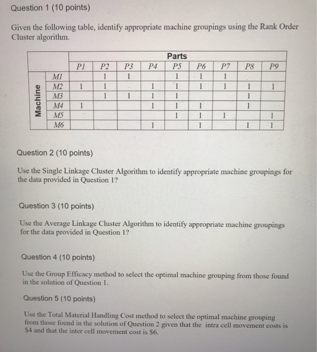 Question 1 (10 points) Given the following table, | Chegg.com