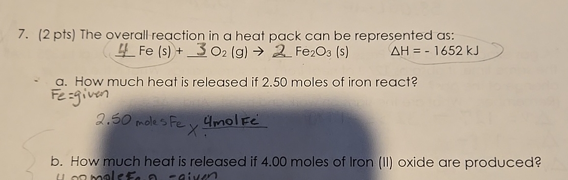 Solved (2pts) ﻿The overall reaction in a heat pack can be | Chegg.com
