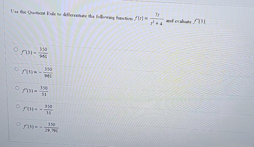 Solved Find the derivative of the function. f(x)=x66−5x | Chegg.com