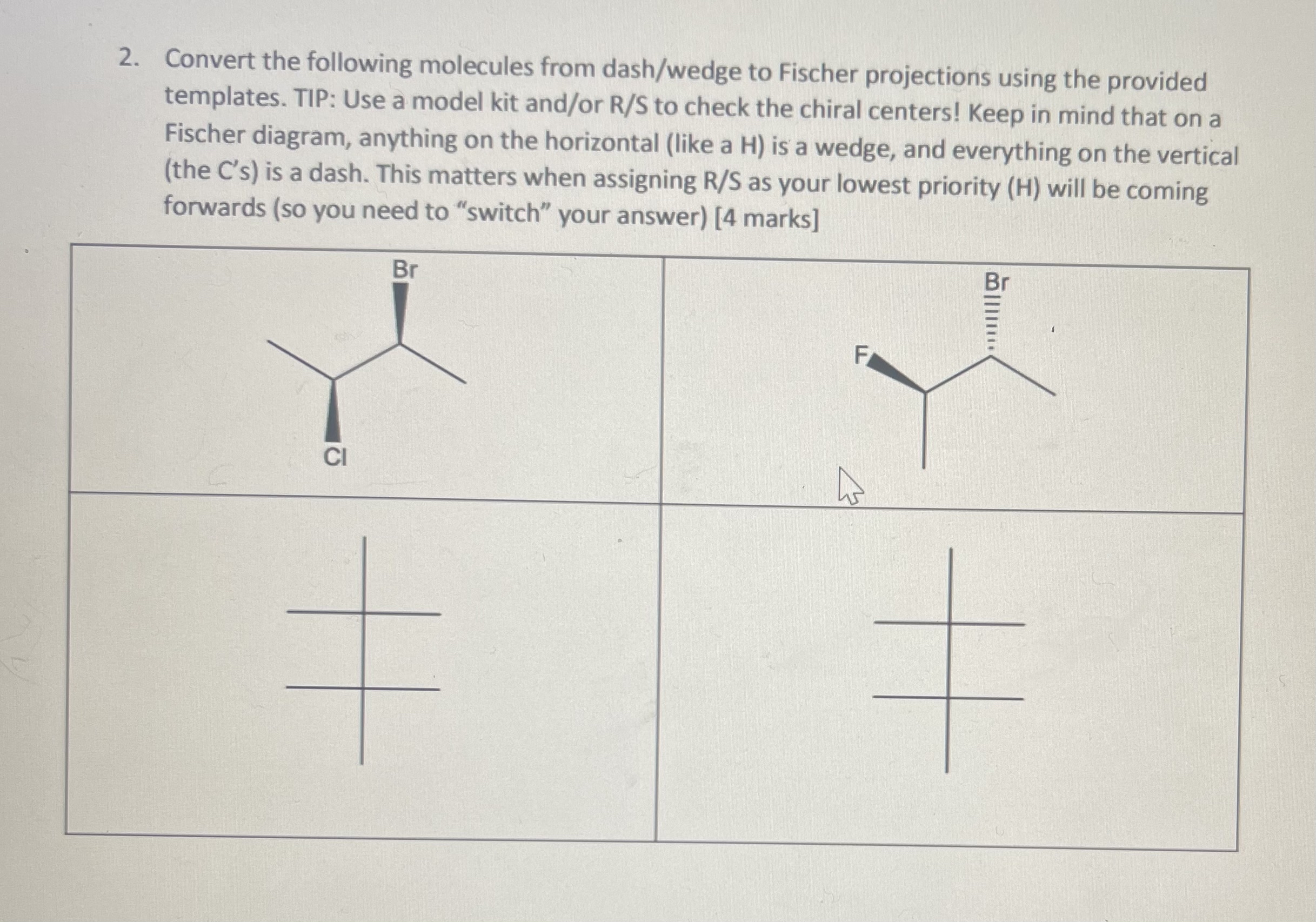 Solved Convert the following molecules from dash/wedge to | Chegg.com