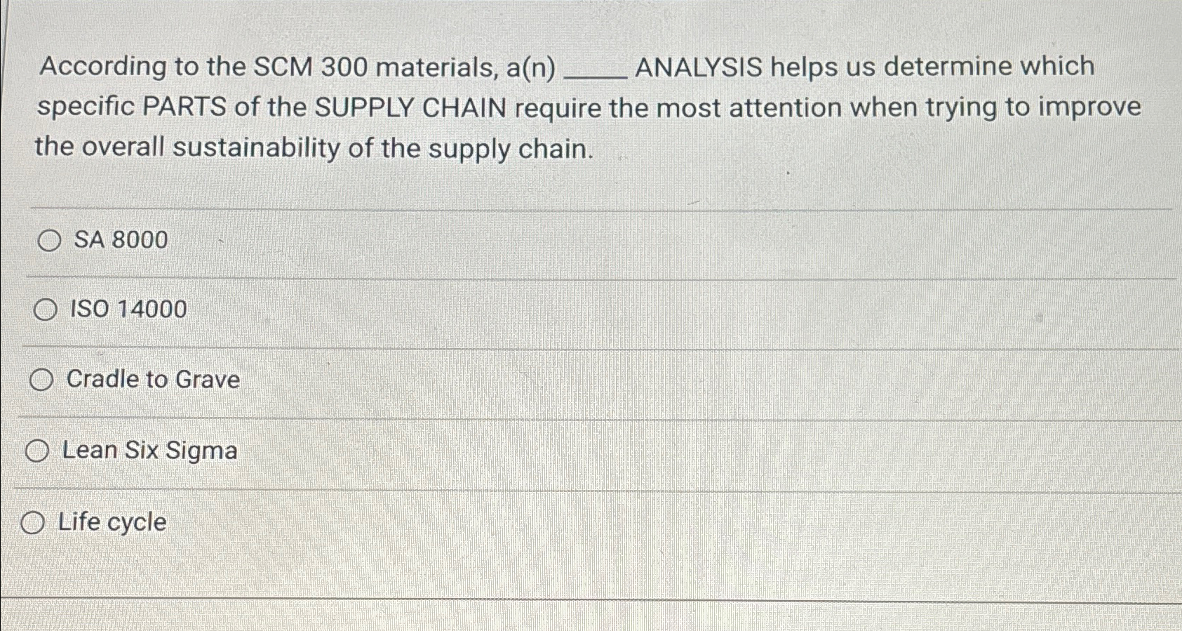 Solved According to the SCM 300 ﻿materials, a(n)ANALYSIS | Chegg.com