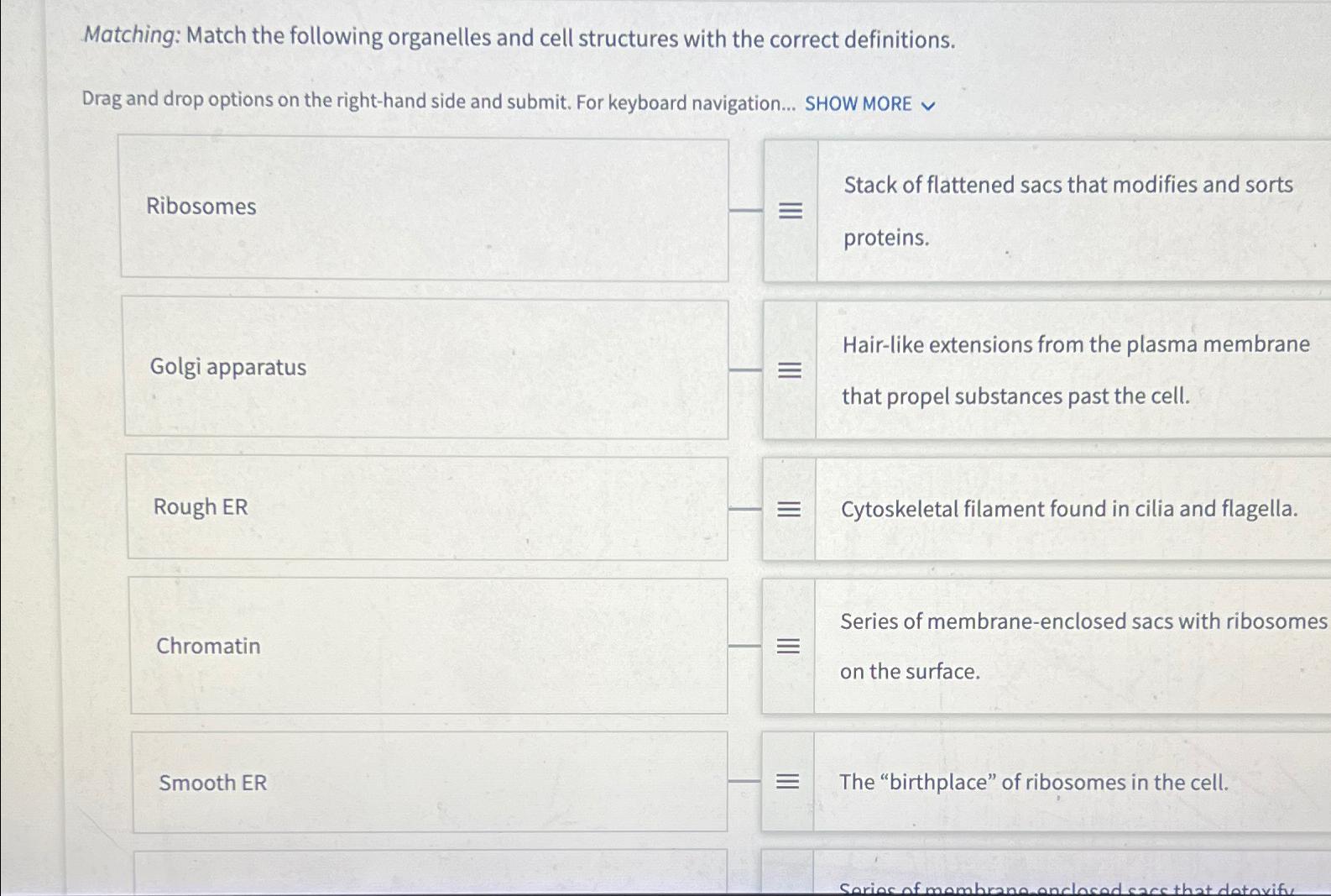 Solved Matching Match The Following Organelles And Cell 
