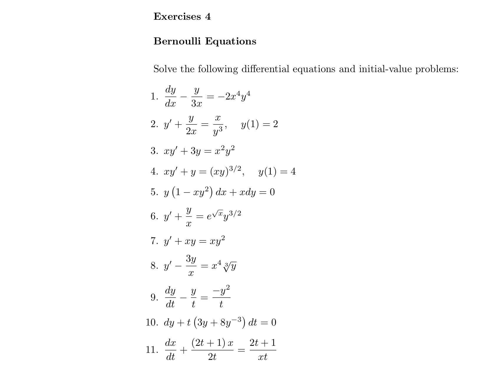 Exercises 4Bernoulli EquationsSolve the following | Chegg.com