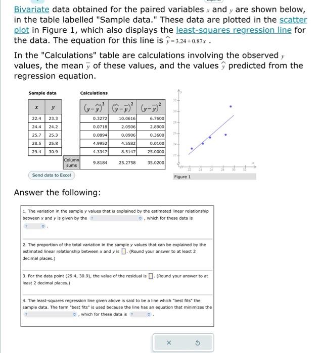 Solved Bivariate data obtained for the paired variables x | Chegg.com