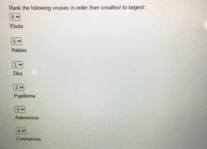 Solved Rank the following viruses in order from smallest to | Chegg.com