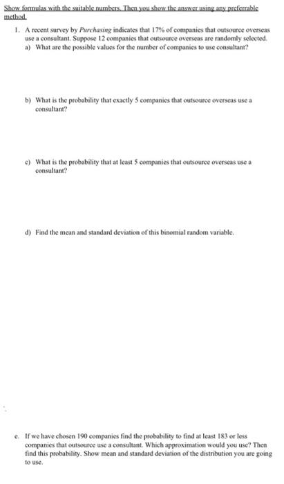 Solved Show formulas with the suitable numbers. Then you | Chegg.com