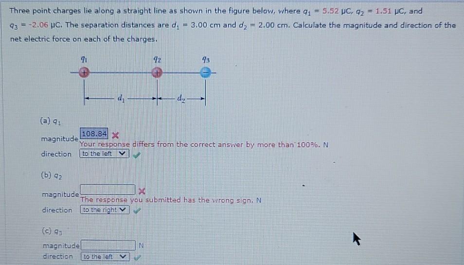 Solved Three point charges lie along a straight line as | Chegg.com