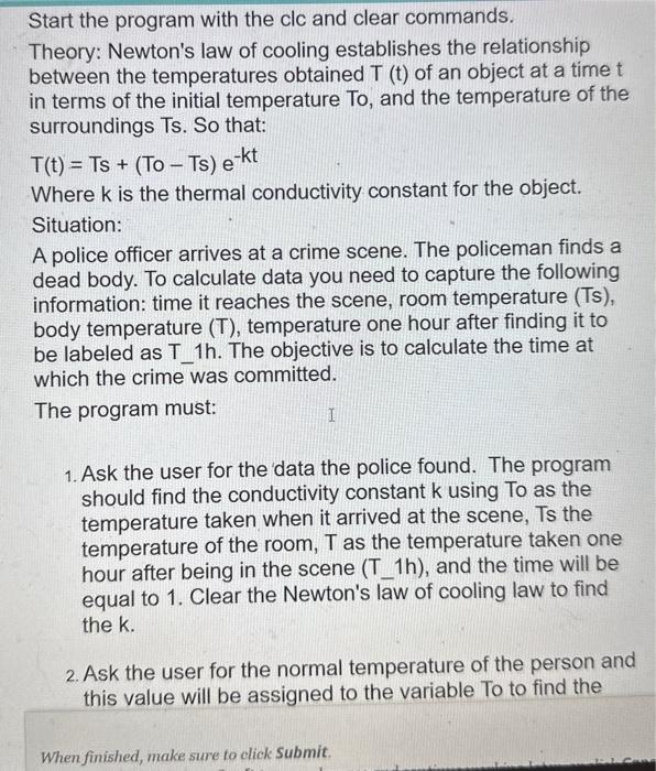 Solved Start the program with the clc and clear commands. | Chegg.com