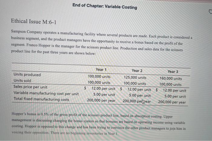 Solved Ethical Issue M:6-1 Sampson Company operates a | Chegg.com