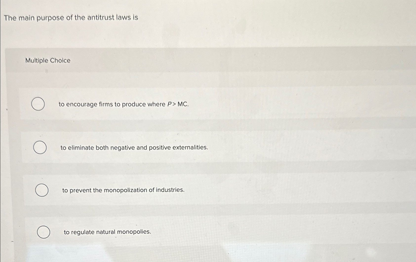 Solved The main purpose of the antitrust laws isMultiple | Chegg.com