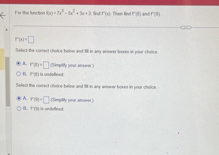 Solved For the function f(x)=7x3−5x2+3x+3, find f′′(x). Then | Chegg.com