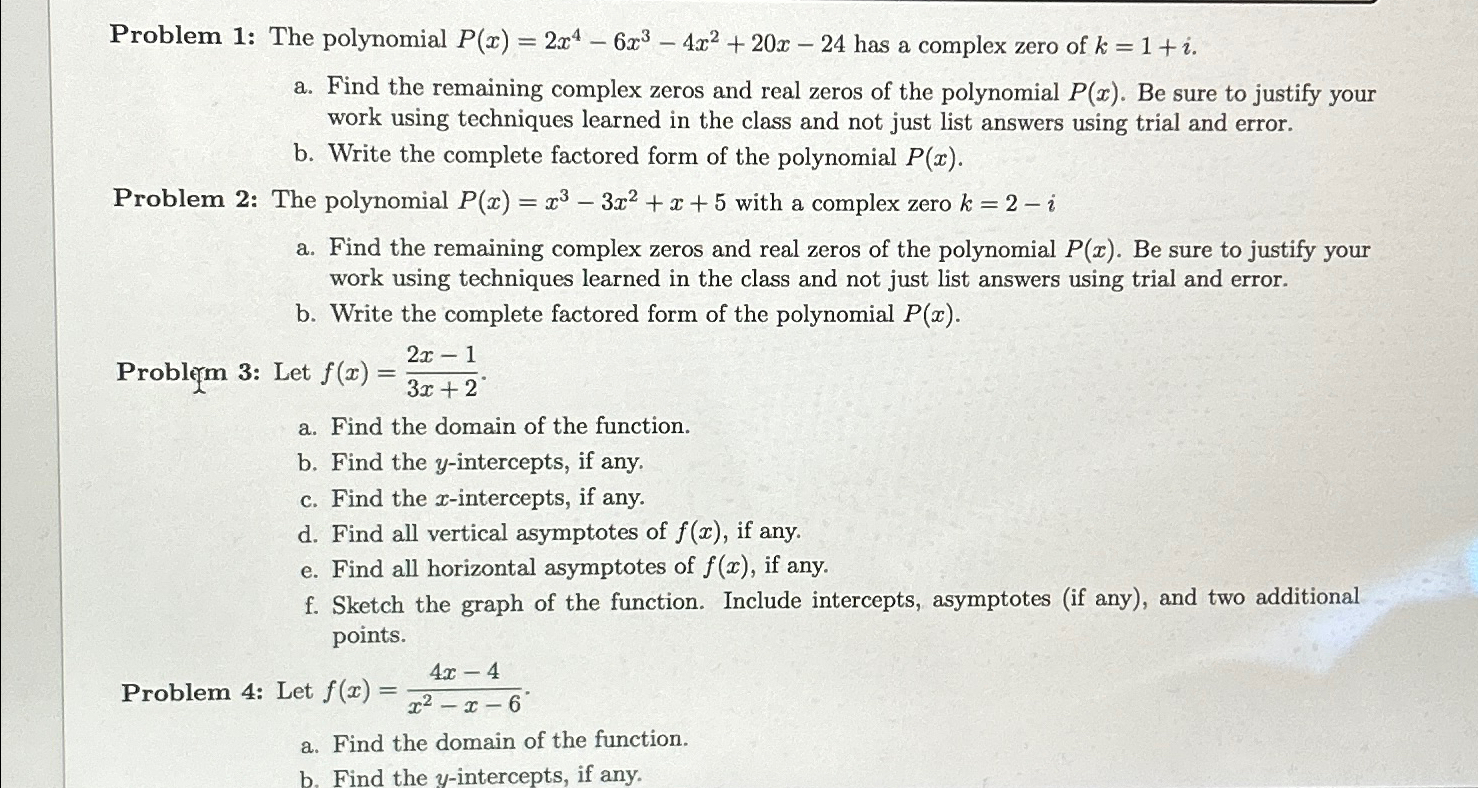 Solved Problem 1: The polynomial P(x)=2x4-6x3-4x2+20x-24 | Chegg.com