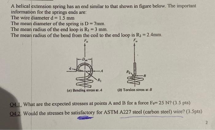 Solved A helical extension spring has an end similar to that | Chegg.com