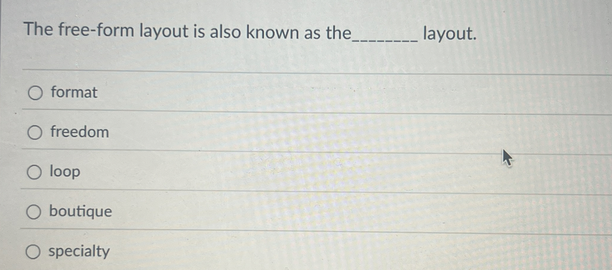 Solved The free-form layout is also known as the layout. | Chegg.com