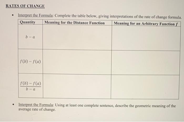 Solved Interpret the Formula: Complete the table below, | Chegg.com