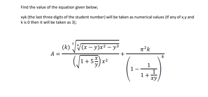 Solved Find the value of the equation given below; xyk (the | Chegg.com