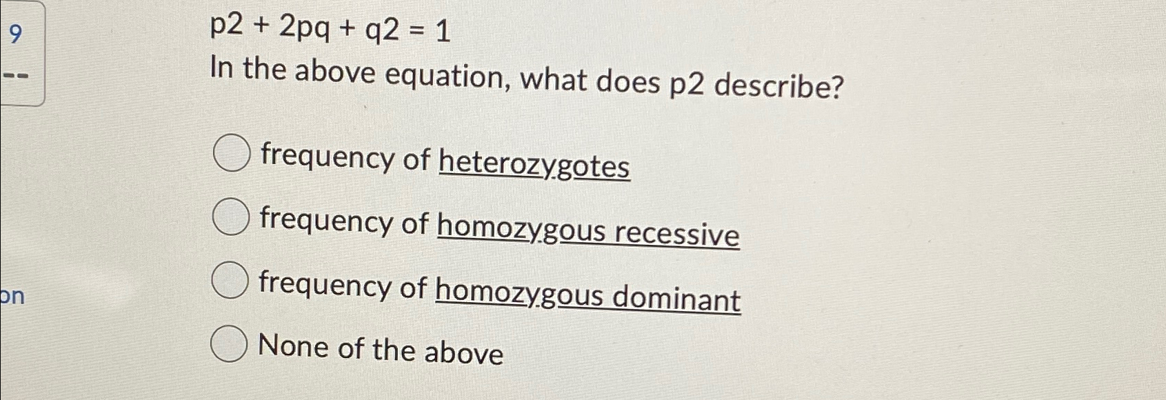 Solved p2+2pq+q2=1In the above equation, what does p2 | Chegg.com