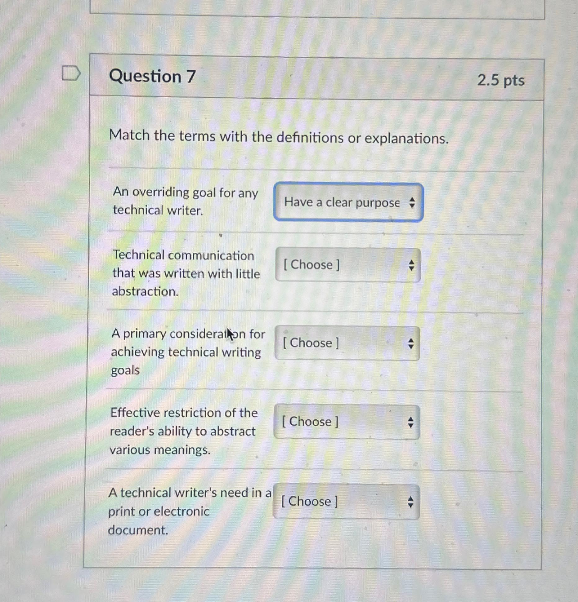 Solved Question 72.5ptsMatch the terms with the definitions | Chegg.com