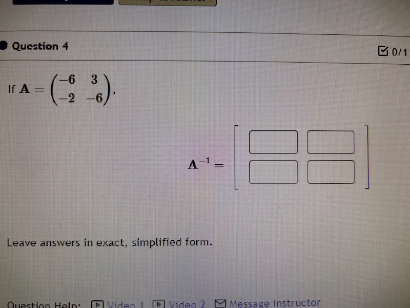 Solved Question 4A=([-6,3],[-2,-6])Leave answers in exact, | Chegg.com