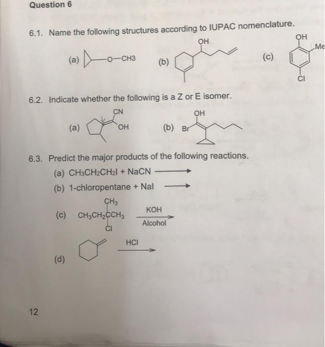 6.1. Name the following structures according to IUPAC | Chegg.com