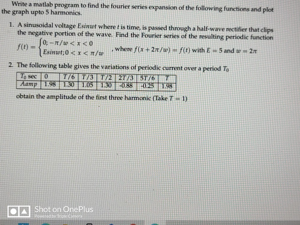 Write a matlab program to find the fourier series | Chegg.com