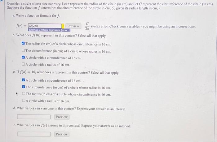 Solved Consider a circle whose size can vary. Let r | Chegg.com