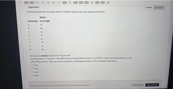 Solved The follewing data show the yeady salaties of footall | Chegg.com
