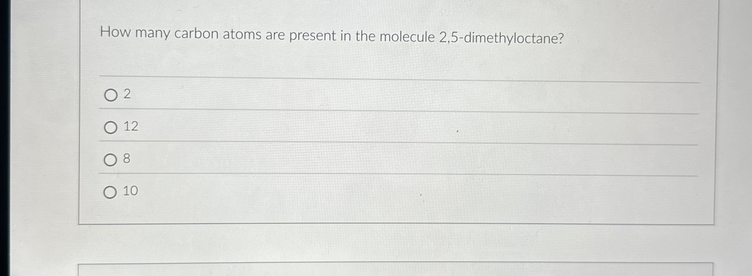 Solved How many carbon atoms are present in the molecule | Chegg.com